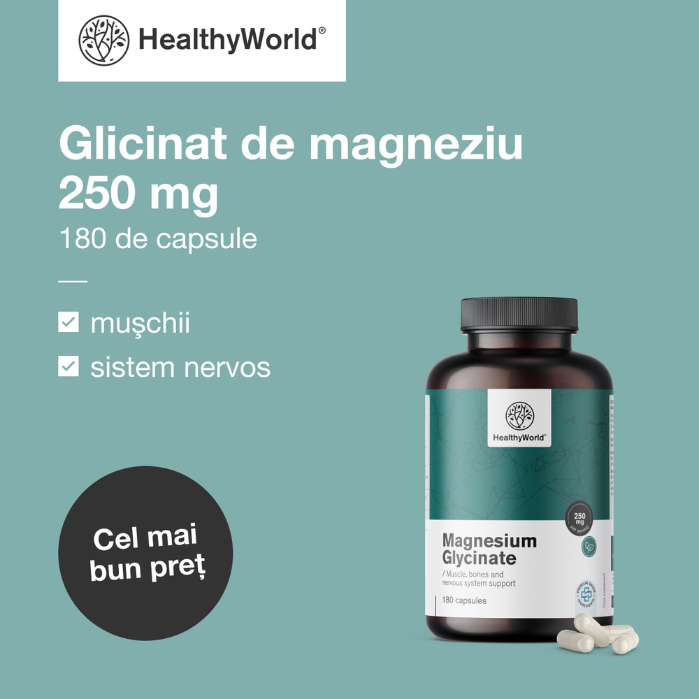 Glicinat de magneziu 250 mg, 180 de capsule - HealthyWorld.ro