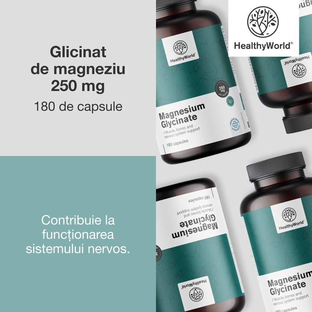 Glicinat de magneziu 250 mg, 180 de capsule - HealthyWorld.ro