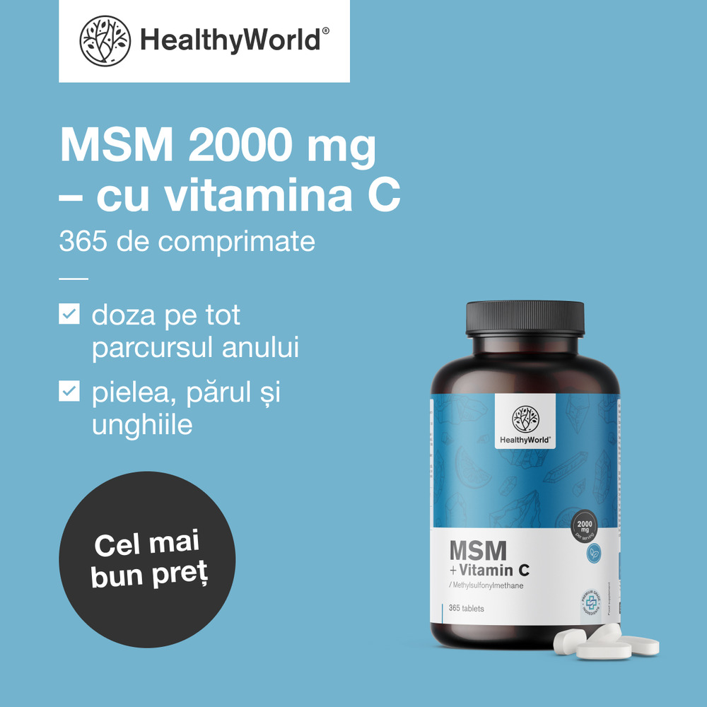 MSM 2000 mg – cu vitamina C, 365 de comprimate - HealthyWorld.ro